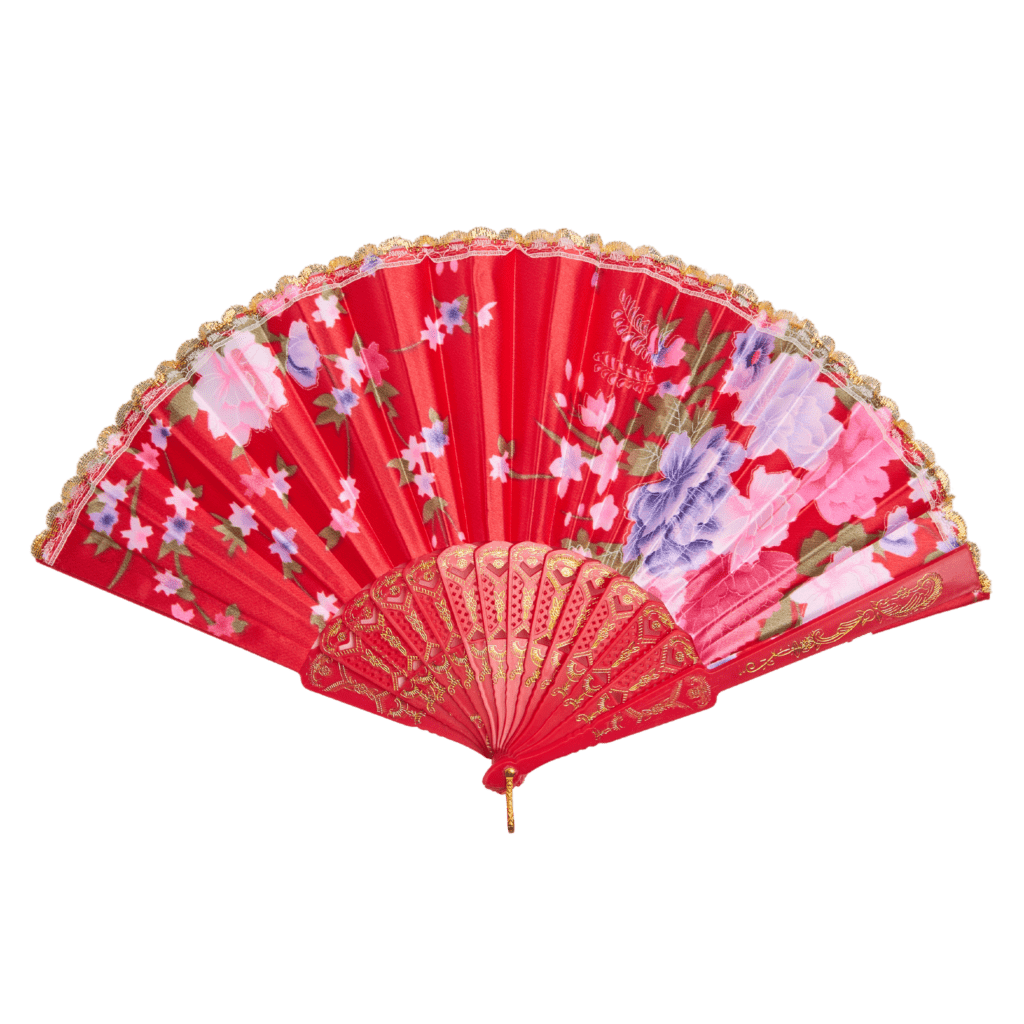 Beautiful Traditional Japanese Flower Hand Fan - Red - Cybershop Australia